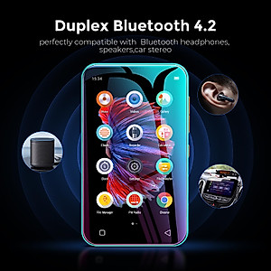 72GB WiFi Mp3 Player with Bluetooth, TIMMKOO 4.0" Touch Screen Mp4 Player, HiFi Sound Digital Music Player with FM Radio,Recorder, Browser (Blue)