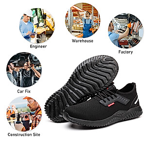 Steel Toe Shoes for Men Lightweight Indestructible Work Sneakers for Women Puncture Proof Comfortable Slip On Safety Shoes for Industrial Coustruction