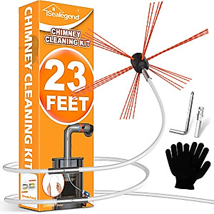 Sealegend 23FT Chimney Sweep Kit, Rotary Cleaning System and Chimney Brush with 15 Nylon Flexible Rods, Chimney Cleaning Kit Fireplace Brush Tool