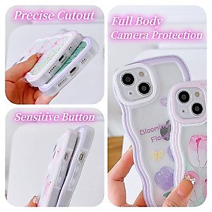 UICEAM Compatible with iPhone 13 Pro Max Case Clear with Floral Design for Women Girls,Aesthetic Cute Wavy Flowers Soft Shockproof Cell Phone Cover for iPhone 13 Pro Max (Rose/White)