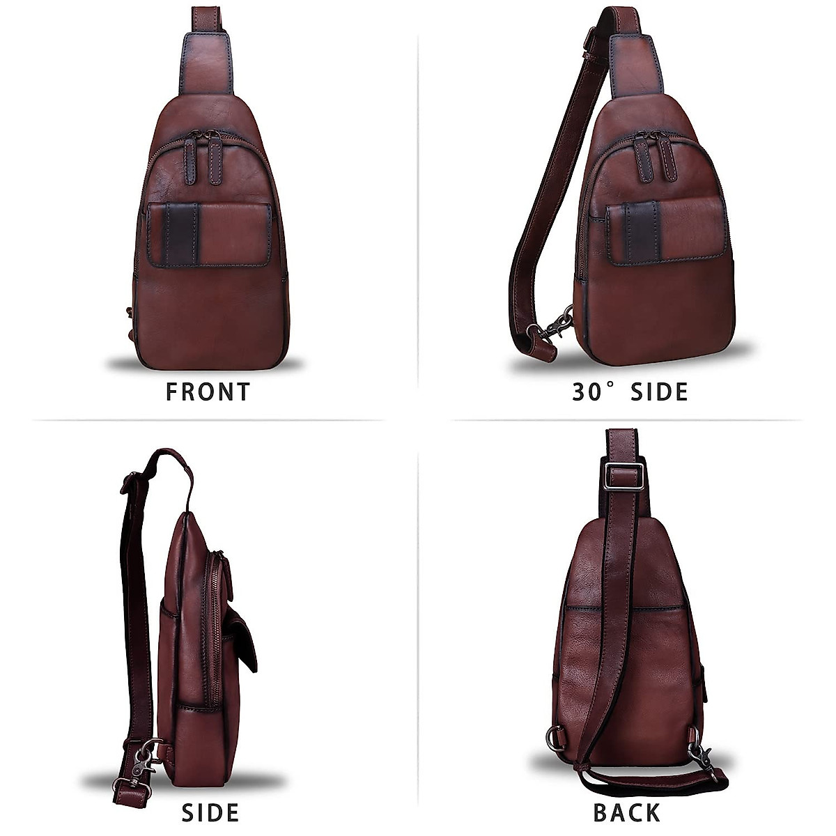 Genuine Leather Sling Bag Hiking Sling Backpacks Fanny Pack Vintage Handmade Crossbody Chest Daypack Shoulder Bag (Coffee)