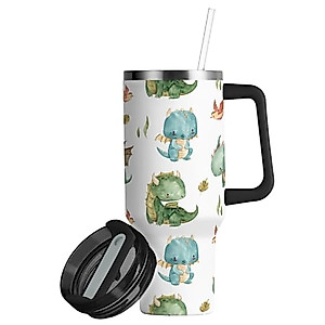 Flradish 40oz Tumbler with Handle, Cute Dragons Stainless Steel Tumbler with Lid and Straws Double Wall Vacuum Insulated Leakproof Coffee Travel Mug