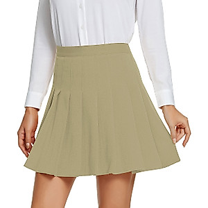 Urban CoCo Women's Pleated Skirt High Waisted Skater Tennis School Uniform Skirt (Khaki, XL)