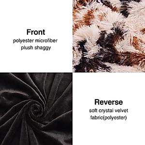 Aimuan Cow Print Duvet Cover Shaggy Fluffy Tie Dye Brown Black Velvet Bedding Set Super Soft Faux Fur Fuzzy Comforter Cover with Pillowcases (Coffee-Black, King)