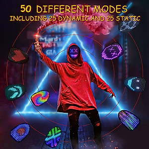 momoga Led Mask Scary halloween Costumes With 50 Presets Pattern, Masquerade mask for men With Gesture Sensing For Party Masquerade Dj Costume Party, Halloween mask led light up mask for Adult Kid