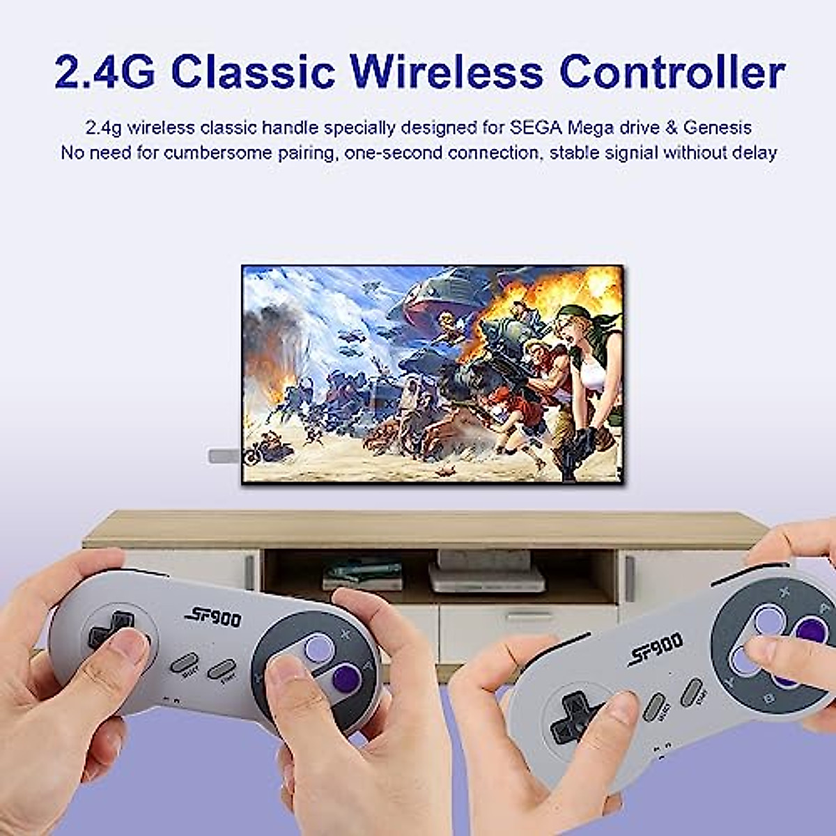 SF900 Wireless Retro Game Console - Plug and Play Video Game Stick Built-in 2000 Games Nostalgia Stick Games, 9 Emulators, Dual 2.4G Wireless Controllers(64G)…
