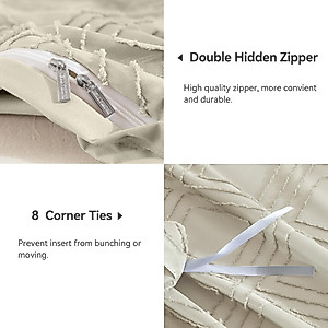 JELLYMONI Cream Grey Duvet Cover Twin Size - 3 PCS Microfiber Tufted Duvet Cover Set, Boho Textured Duvet Cover Jacquard Rhombus Geometric Pattern Duvet Cover with Corner Ties & Zipper Closure