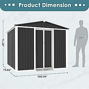 Crownland Outdoor Vented Backyard Garden Storage Shed 6 x 8 Feet Tool House with Sliding Door Outdoor Lawn Steel Roof Sheds (Gray)