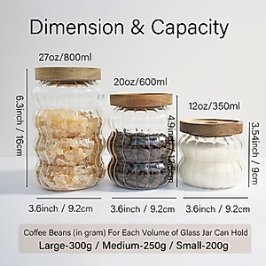 yutrenn Glass Jar with Airtight Lid Cute Glass Canisters for Nut Coffee Sugur Glass Storage Jar Sets of 3 Clear Jar for Kitchen Storage Decorative Container with Wood Lids, GJ-01B