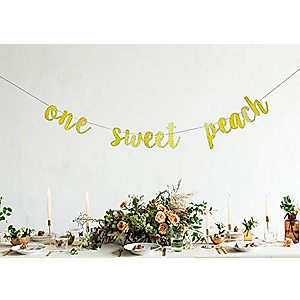 Gold Glitter One Sweet Peach Banner, Sweet as Peach Banner, First Bday Peaches , Happy 1th Birthday (Pre Strung Banner)