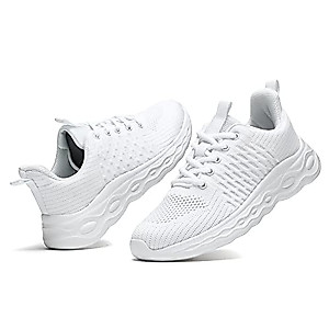 Kvovzo Womens Lace up Tennis Shoes Non Slip Lightweight Work Gym Shoes Ladies Walking Running Sport Sneakers White