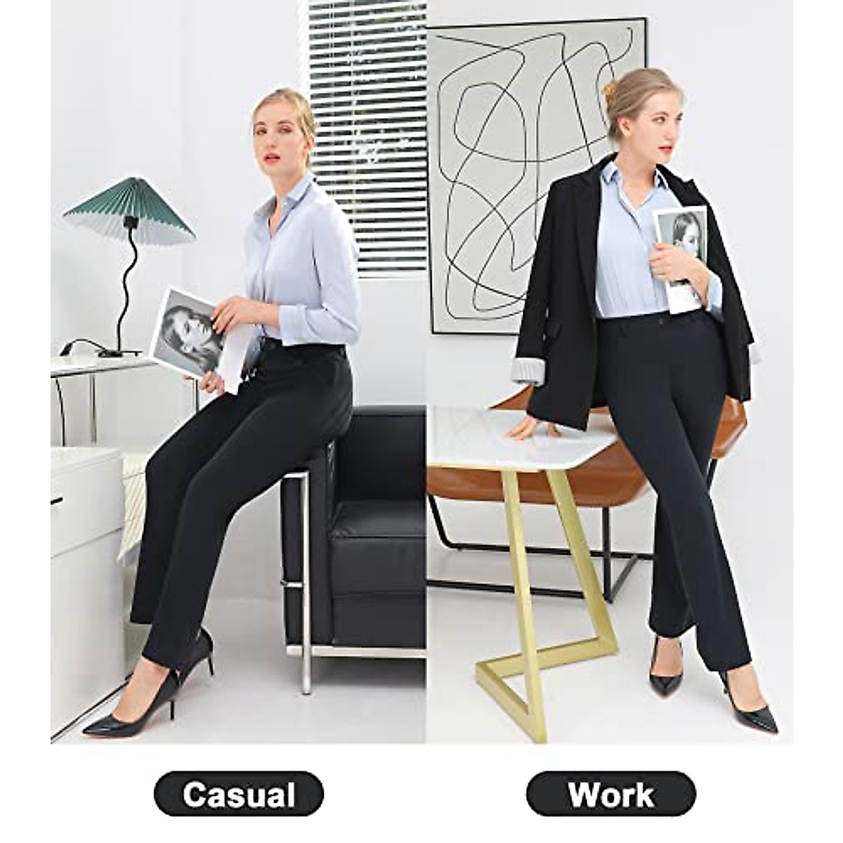 PMIYS Stretchy Dress Pants for Women Bootcut Yoga Pants Wide Leg Work Pant with Pockets XX-Large Black