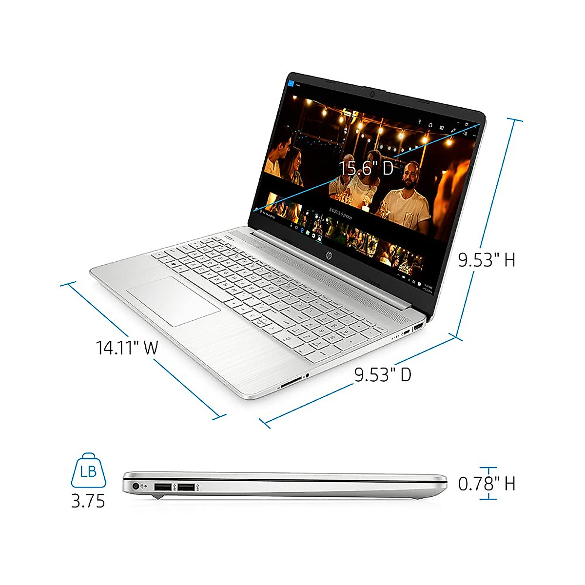 HP 2021 15.6" FHD Laptop Computer, AMD Ryzen 5-5500U Processor(Beats i7-1065G7), 8GB RAM, 256GB PCIe SSD, AMD Radeon Graphics, HD Webcam, HDMI, Bluetooth, Wi-fi, Windows 11, Silver, 32GB USB Card