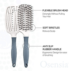Boar Bristle Detangling Brush - Great for Thick, Dry, Curly or Straight Hair, Adults and Kids. Travel-Friendly Hair Detangler for Women.