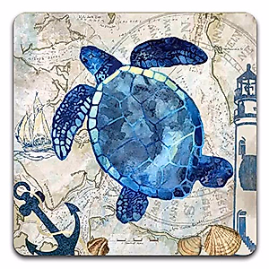 Watercolor Sea Turtle Square Coaster Set - Made of Recycled Rubber - Set of 4