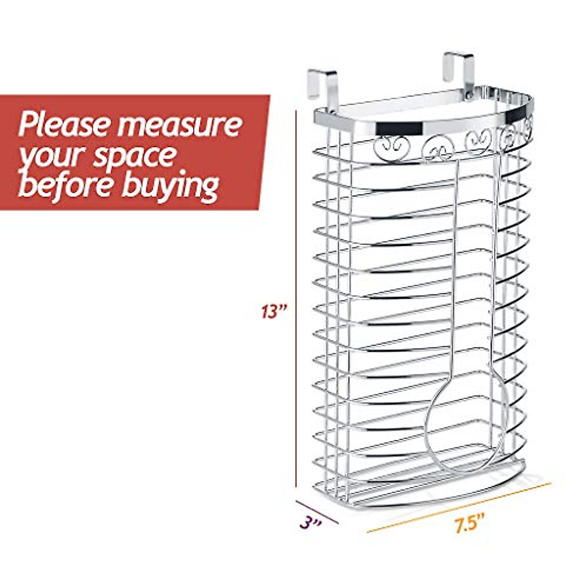 Sagler Grocery Bag Holder - Chrome Plastic Bag Holder - Easy-Access Openings Multi Position use Either Over The Cabinet Kitchen Storage Holder or Wall Mount
