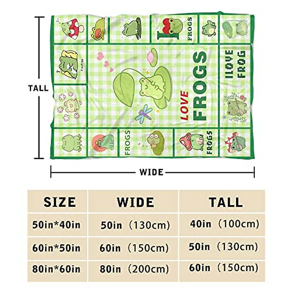 Frog Blanket Cute Print Flannel Throw Gift for Childs Teens Adults Super Soft Snuggle Breathable Foldable Bed Sofa Couch Novelty Unisex 100x130 Green 40x50