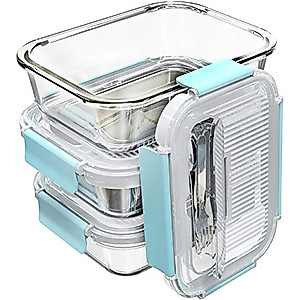 AILTEC Large Glass Food Storage Containers with Locking Lids - Bento Box Glass Lunch Containers - Glass Meal Prep Containers - Glass Storage Containers with Lids [3-Pack,36 OZ]