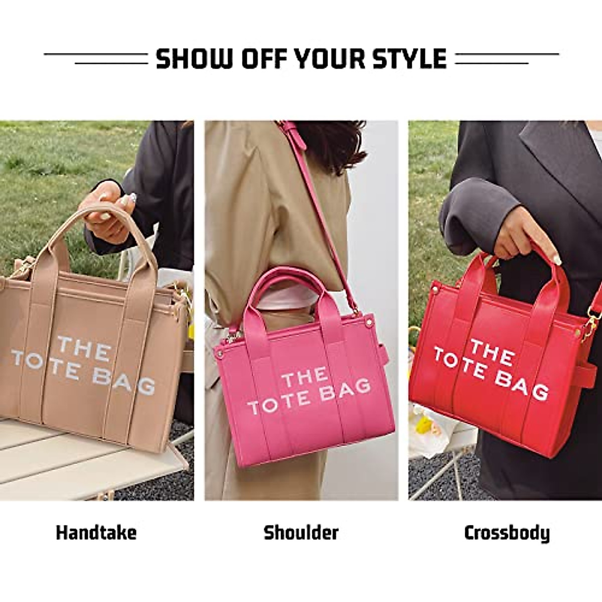 The Tote Bag for Women, Leather Tote Bag Red with Zipper, Women's Tote Bag Sturdy Durable Waterproof Cute Handbag, Tote Purse Crossbody Shoulder Bag for School, Work, Travel