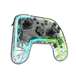 Bionik Neo Glow Nintendo Switch Wireless Controller: RGB Game Controller with Motion, 900 mAh Rechargeable Battery, Turbo Mode/Gyroscope/Transparent Shell/PC/Android