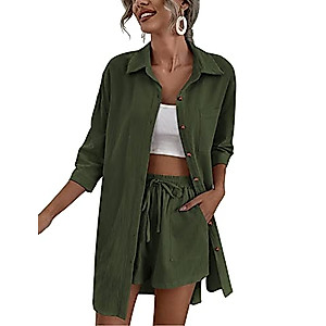 Zeagoo Womens Coordinated Outfit Summer Short Sleeve Set Solid Color Tracksuits, 03_army Green, X-Large