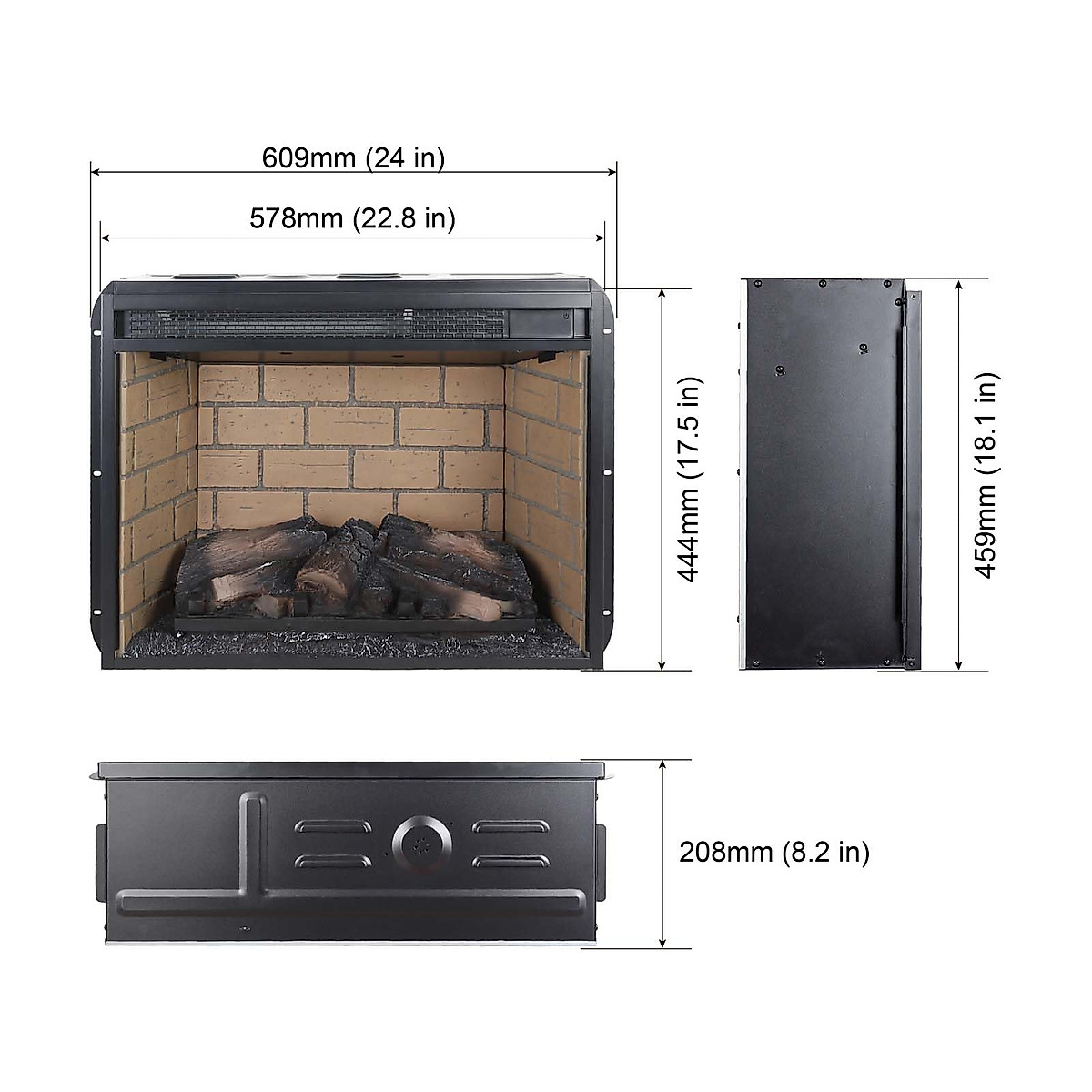23 Inch 1500W Infrared Quartz Electric Fireplace Insert, Wood Log Version with Brick, 5018 BTU Electric Heater Fireplace with Remote Control & 4 Adjustable Brightness Settings for Indoor