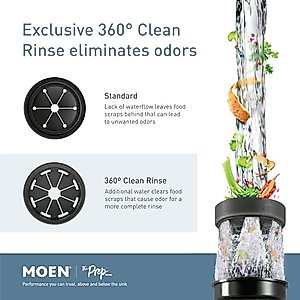 Moen Prep Series Disposer 1/2 Horsepower Continuous Feed Garbage Disposal featuring Fast Track Technology, Power Cord Included, GT50C