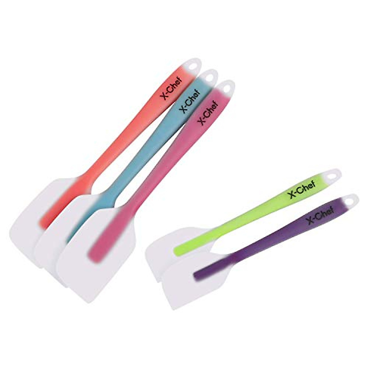 X-Chef Silicone Spatulas, Heat Resistant Rubber Spatulas for Nonstick Cooking Baking, 5 Silicone Scrapers with Stainless Steel Core, 3 Large and 2 Small, 446°F