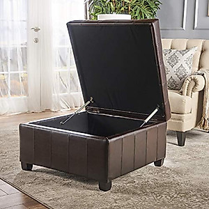 Christopher Knight Home Alexandria Bonded Leather Storage Ottoman, Marbled Brown