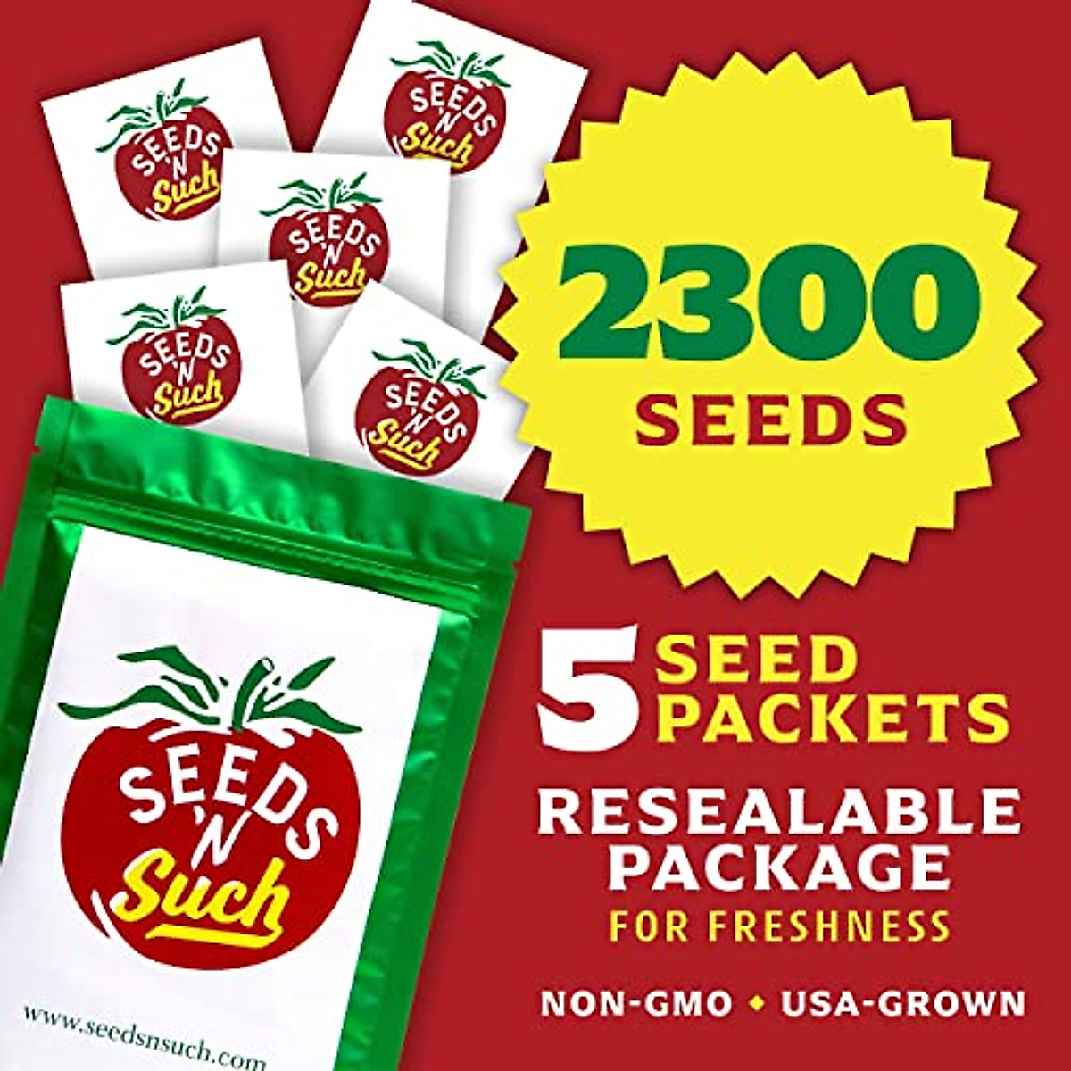 Seeds N Such 2300 Hand Selected Comfort Food Vegetable Garden Seeds | 5 Individually Packaged Seeds - Red Beets, Carrots, Broccoli, Cauliflower & Black Seeded Simpson Lettuce | Untreated & Non-GMO