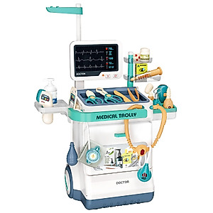 Jovow Doctor Kit for Toddlers 3-5, Medical Kit Mobile Cart with Sound and Light Functions, Doctor Play Set for Kids Birthday Gift
