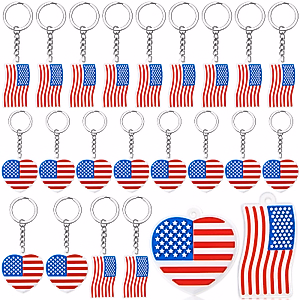 40 Pack American Flag Keychains 4th of July Party Favors for Adults USA Flag Heart Souvenir Keychain Accessories Patriotic Key Chain Flag American Flag Gifts for Veterans Day Independence, 2 Styles