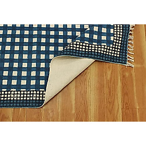 Casavani Hand Block Printed Area Rug Hand Made Geometric Blue Tassel Rug Cotton Easy Washable Rugs Best Uses For Doormat Entryway Kids Room Bedroom Hallway 4x8 6x8 7x7 Feet Square
