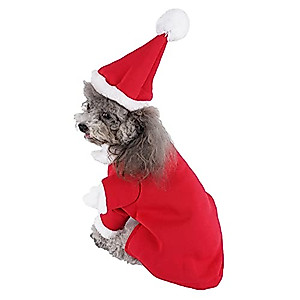 Yoption Christmas Santa Claus Dog Cat Costume with Hat, Funny Pet Christmas Cosplay Winter Warm Coat Clothes Outfit Apparel (S)