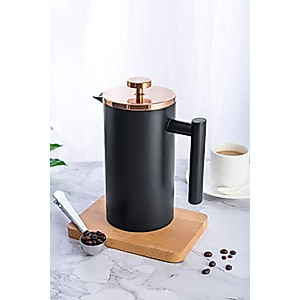 Miuly Large Coffee Press 34oz,Double Wall Insulated Black Stainless Steel French Press with Rose Gold Lid 2 Extra Filter and Coaster Mat(34oz, Black)