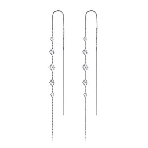 Threader Earrings for Women 925 Sterling Silver Plated Cubic Zirconia Long Dangle Drop Earrings for Prom Jewelry