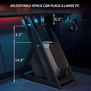 CubiCubi Carrier Gaming Desk 47 inch Gamer Workstation, Home Computer Carbon Fiber Surface Gaming Desk PC Table with Monitor Stand