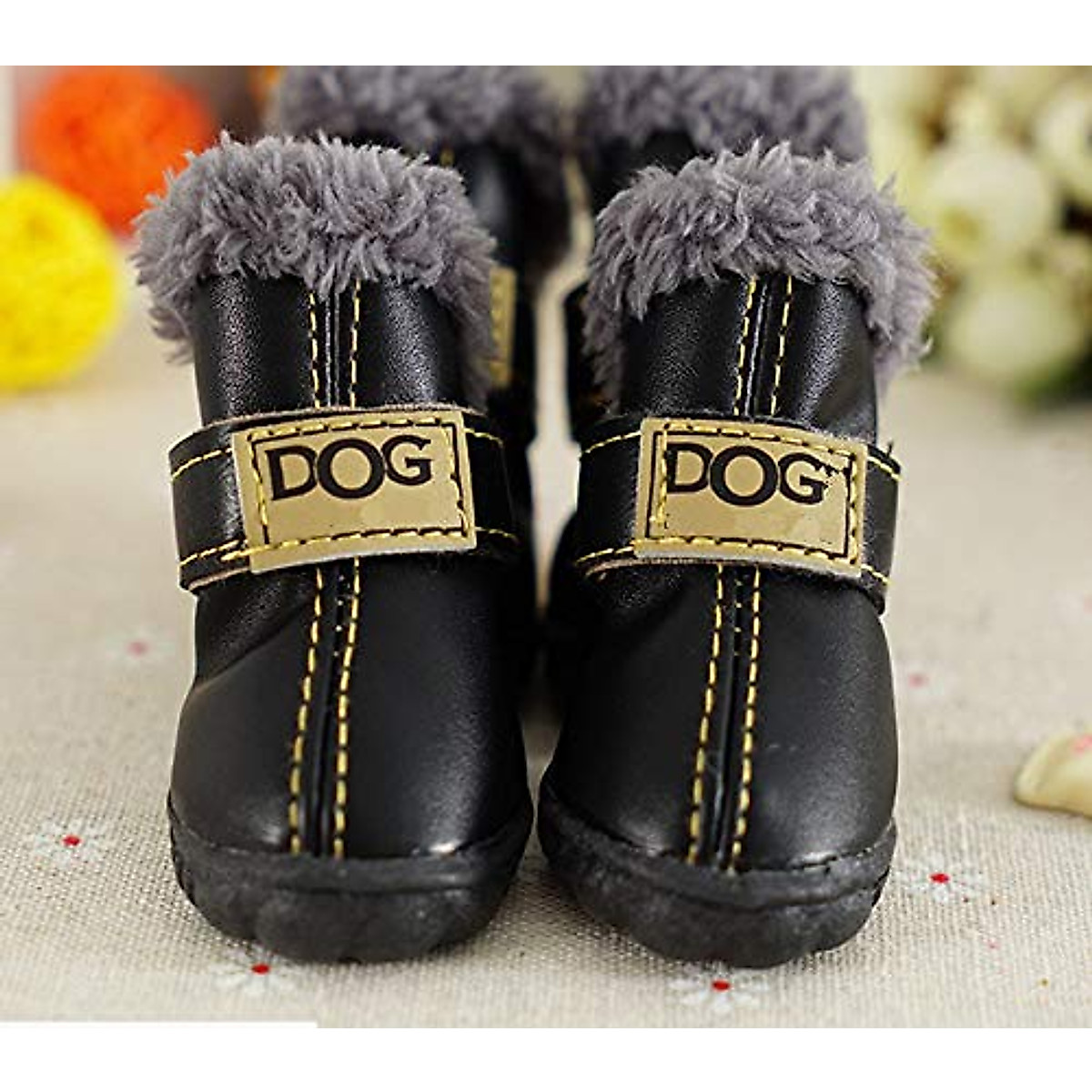 PIHAPPY Warm Winter Little Pet Dog Boots Skidproof Soft Snowman Anti-Slip Sole Paw Protectors Small Puppy Shoes 4PCS (S, Black)