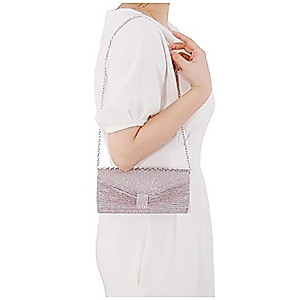 jascaela Women's Glitter Bling Evening Clutch Shiny Bow Evening Handbag Party Prom Wedding Purse Shoulder Bag - Pink