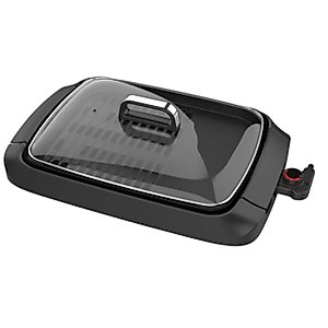 ADDIS Smokeless Indoor Electric Grill with Tempered Glass Lid and Drip Pan 1500W M-Shaped Heating Element and Non-Stick Coating, Stainless Steel