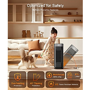 Sunnote Space Heater for Indoor Use, 1500W Electric & Portable Ceramic Heaters with 80°Oscillating, Thermostat, 5 Modes, 24Hrs Timer, Room Heater with Remote, Fast Heating Safe for Office Bedroom Use