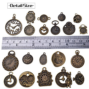 20pcs Antique Bronze Clock Face Charms Alloy Watch Steampunk Charm Pendants Connector Alice Clock Charms Craft Supplies for DIY Bracelet Necklace Jewelry Making Accessories