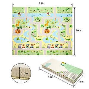Baby Play Mat Extra Large Baby Mat Folding Foam Playmat Kids Crawling Mat Reversible Non Toxic Waterproof for Infants Toddlers Thicker 0.6inch (Green 0.6in)