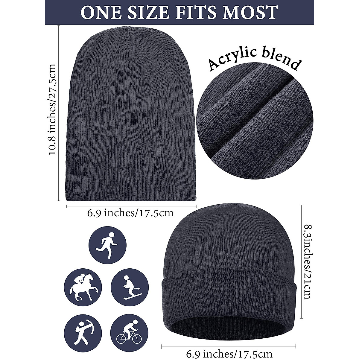 Geyoga 6 Pieces Warm Knitted Cuffed Beanie Hats Winter Cuff Skull Cap Men Women(Classic Colors)