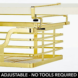 mDesign Metal Wire Wide Under Shelf Storage Baskets for Kitchen Pantry, Closet, Hanging Pull Out Shelving Bin, Sliding Hanger Rack for Bread, Canned Goods, Food, 2 Pack, Soft Brass/Natural