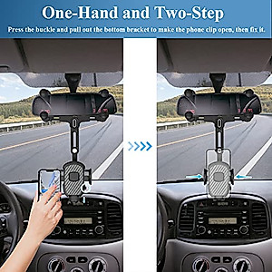 MIUOLV for Rear View Mirror Phone Holder, Rearview Mirror Phone Holder for Car, 360° Rotatable and Retractable Car Phone Holder Mount Universal Adjustable Car Cell Phone Holder for All Smartphones