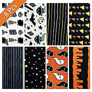 Cottfab 8pcs 100% Cotton Fabric Pattern Fat Quarters Fabric Bundle 22 x 18 Inche（55 x 45cm) Strong and Tightly Woven,Quilting Fabric for Sewing and Patchwork and Face Masks(Halloween Pattern)