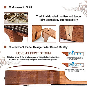 Everjoys Mahogany Soprano Ukulele Starter Kit - Professional 21 inch w/Case Strap Tuner Aquila Strings Pick (Natural Mahogany)