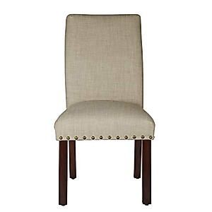 Homepop Home Decor | Classic Upholstered Parsons Dining Chairs | Set of 2 Accent Dining Chairs with Nailhead Trim, Natural Linen