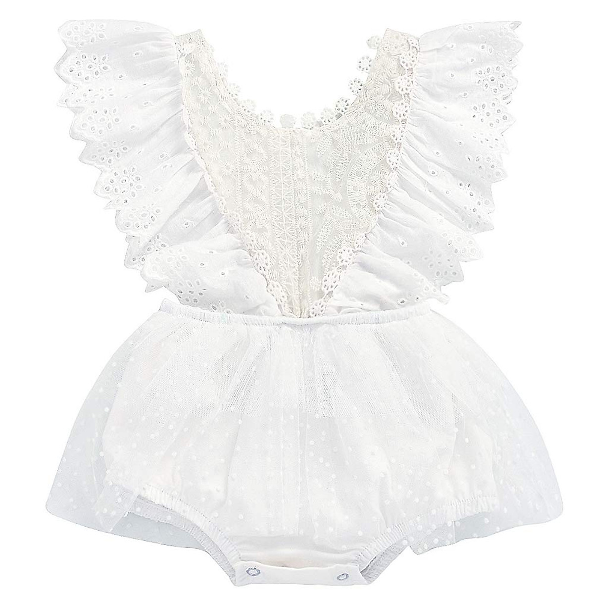 BGFKS Lace Ruffle Sleeve Romper Tutu for Baby Girl,Newborn Toddler Girls Bodysuit Tutu Dress with Flower Headband